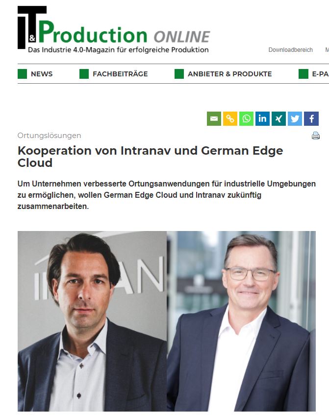 Kooperation von Intranav und German Edge Cloud - Leading RTLS IoT Platform & Location Service ...